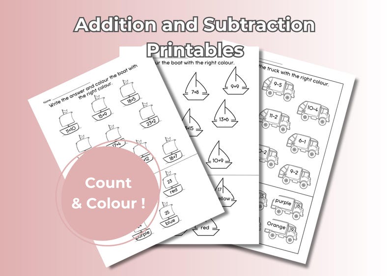 Addition and Subtraction Printables - Etsy