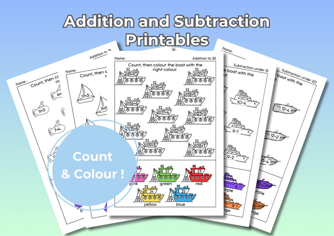 Boat Theme Addition & Subtraction Printables - Etsy