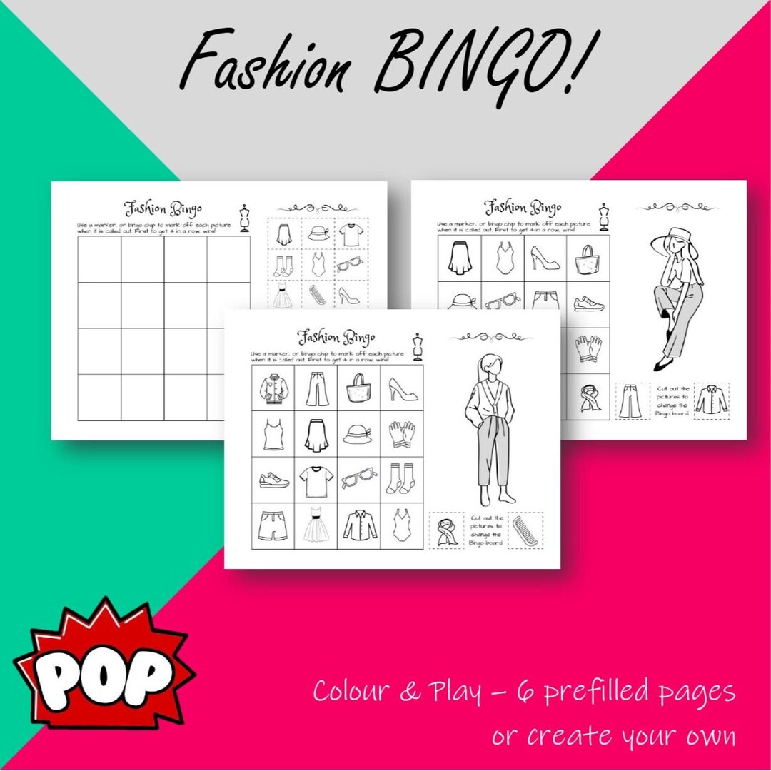 Fashion Bingo Printable Game. Easy Activity for Fashion Lovers, Colour ...