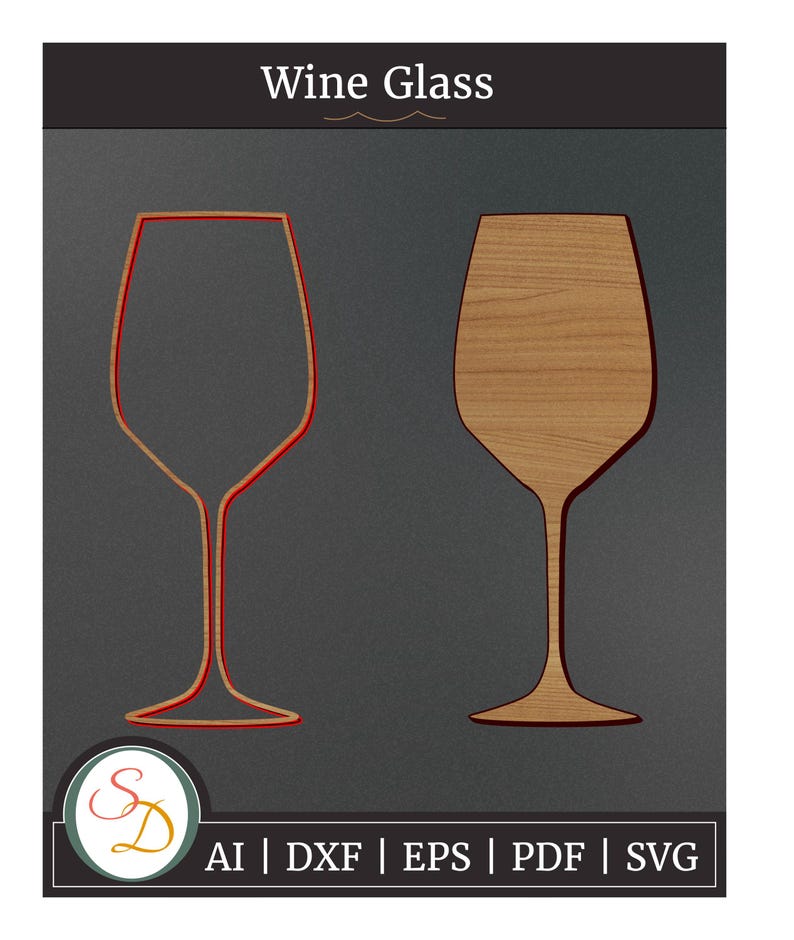 Wine Glass Laser Cut File | Wine Glass Engrave File | Wine Glass SVG ...