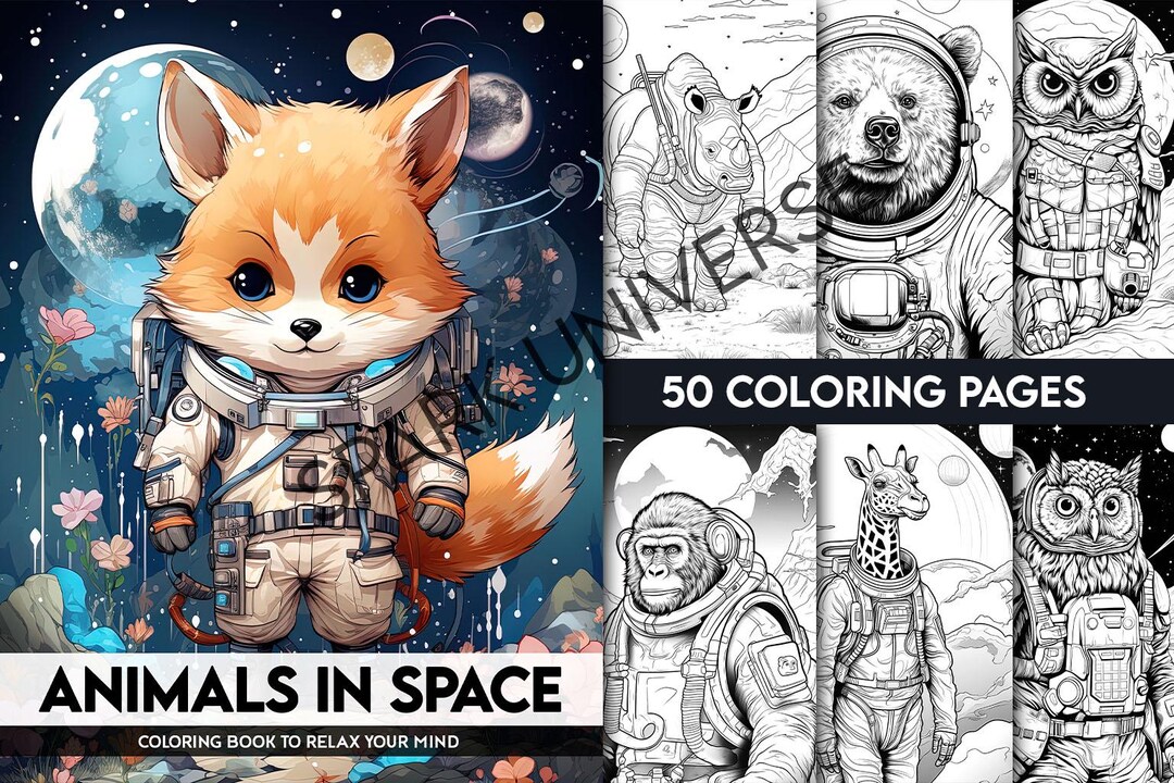 Animals in Space Coloring Book 50 Cosmic Designs Coloring Pages Fun and ...