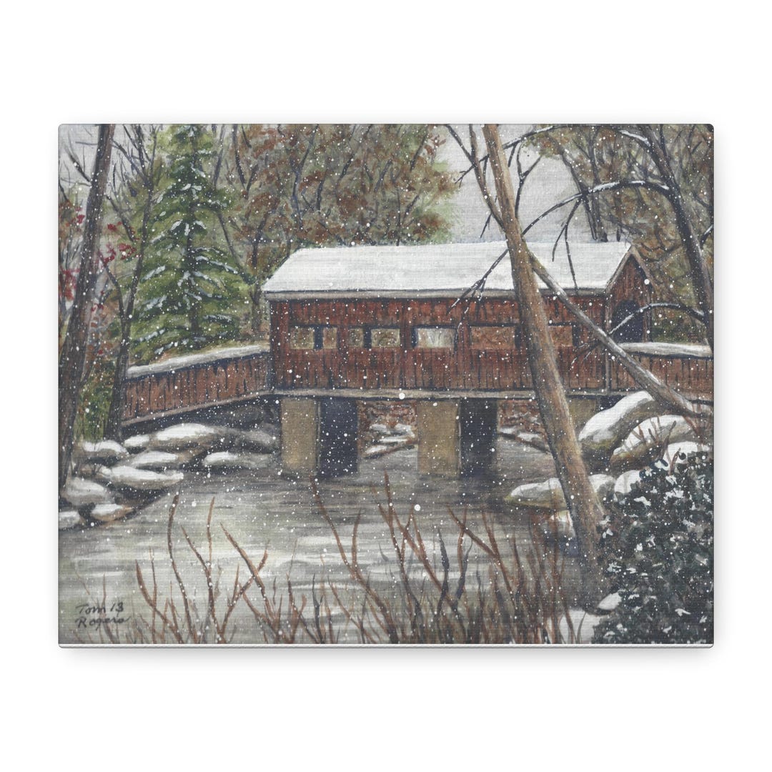 Canvas Art, Snowy River Bridge Scene Painting, Nature Wall Decor ...