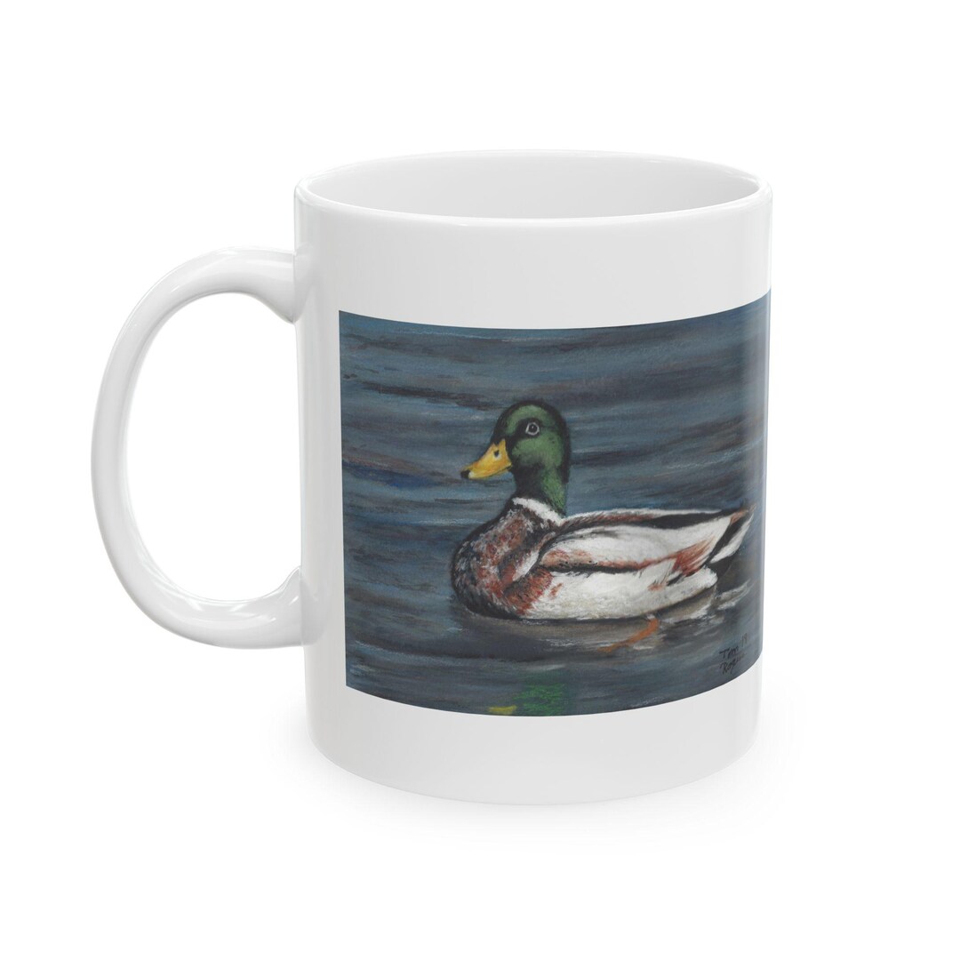Duck Watercolor Ceramic Mug, Male Mallard Duck Print Coffee Cup, Nature ...