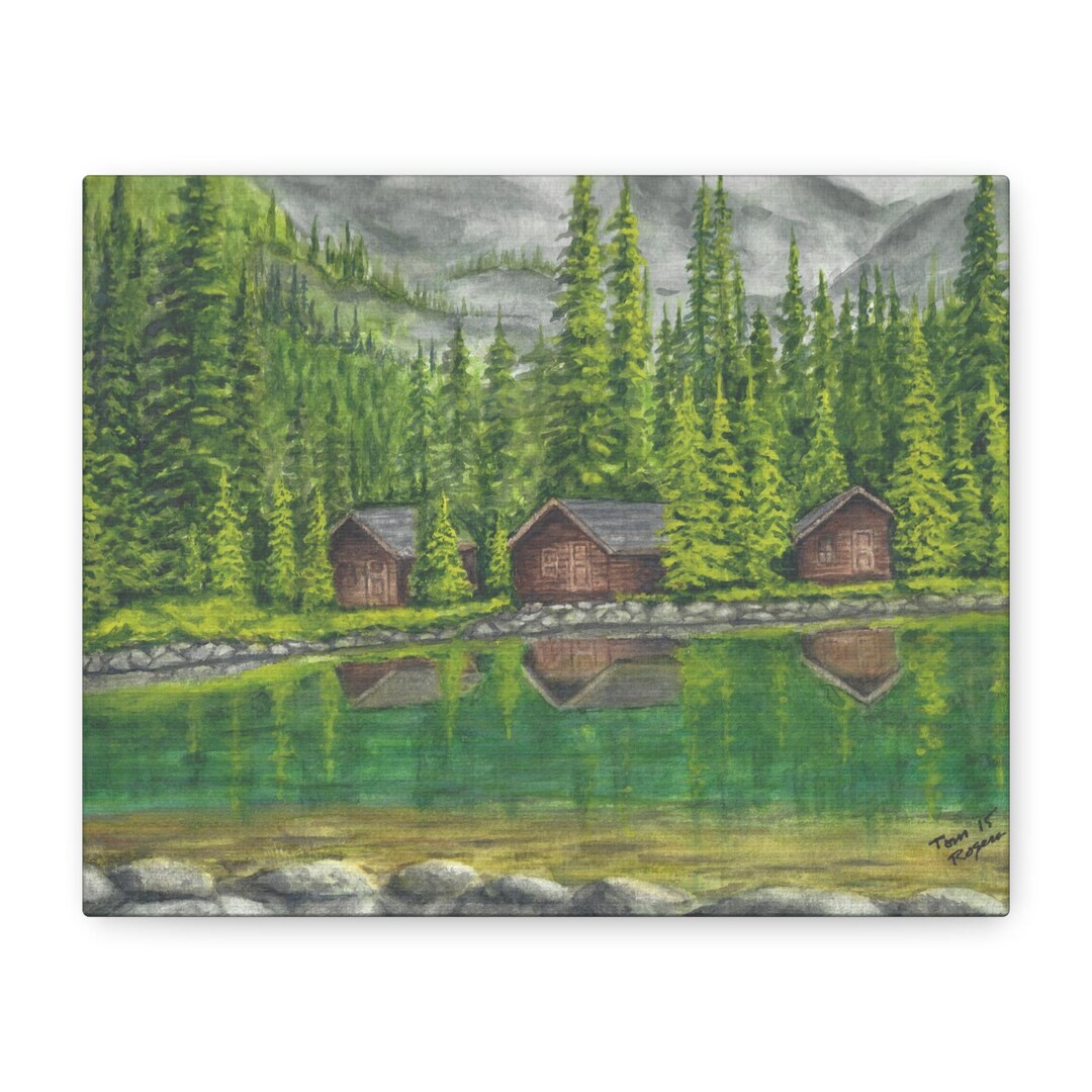 Wall Art, Lakeside Cabin Scene, Nature Decor, Tranquil Home Print ...