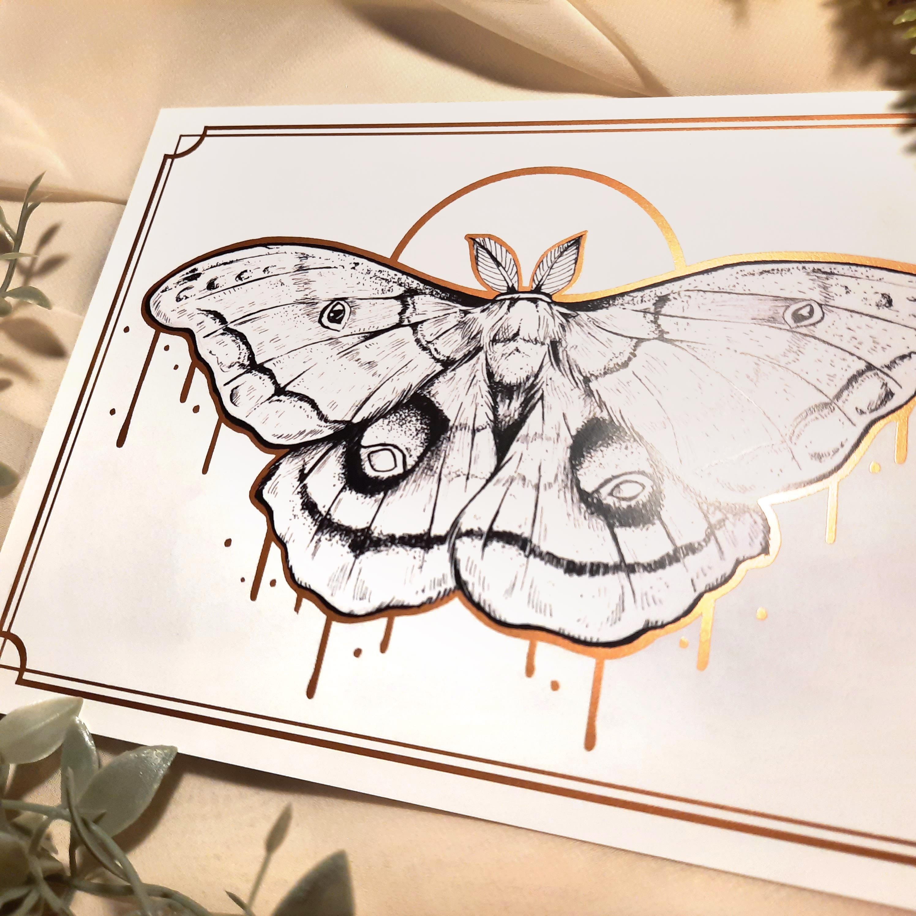 Polyphemus Moth Rose Gold Foil Art Print | 5x7 Witchy Nature Artwork ...