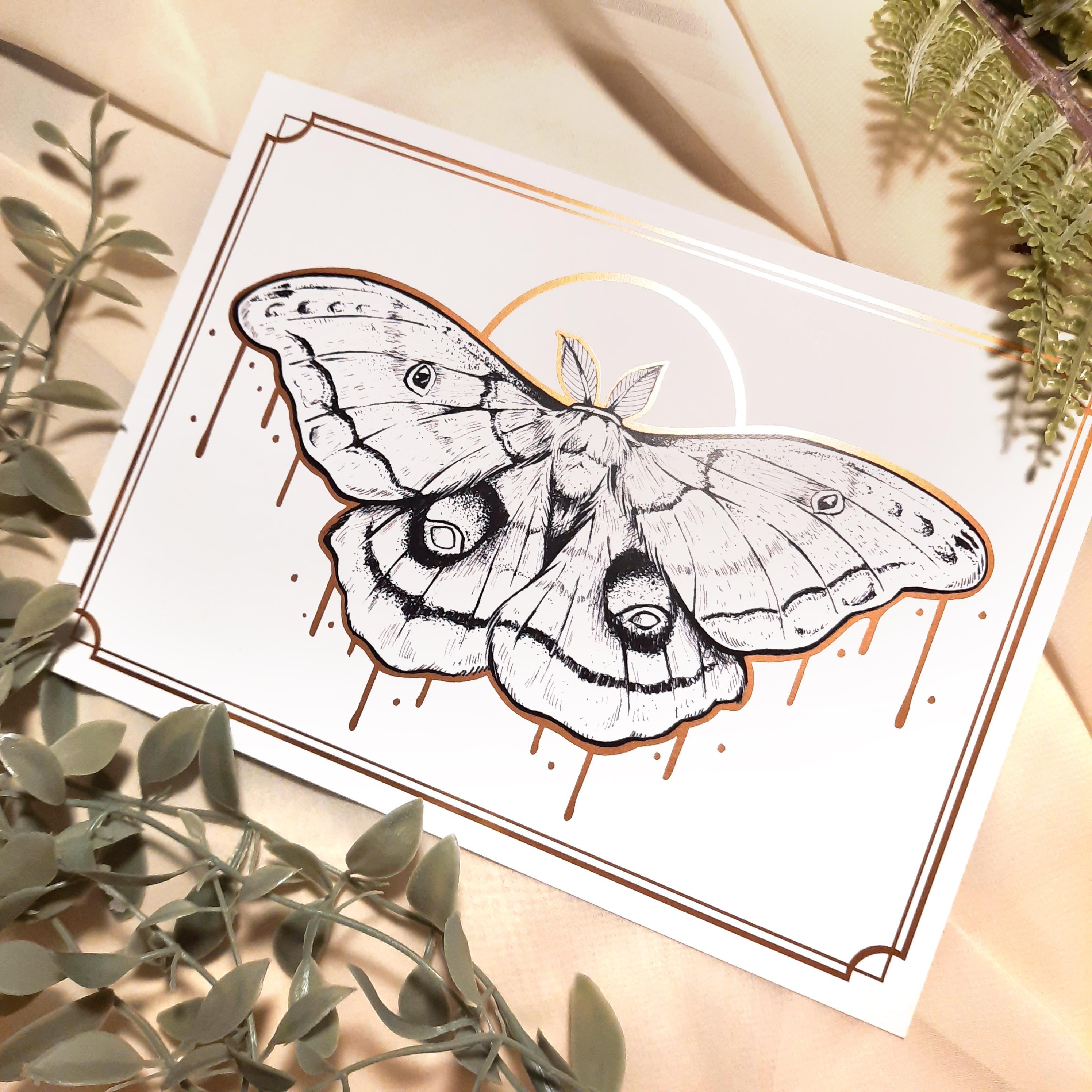 Polyphemus Moth Rose Gold Foil Art Print | 5x7 Witchy Nature Artwork ...