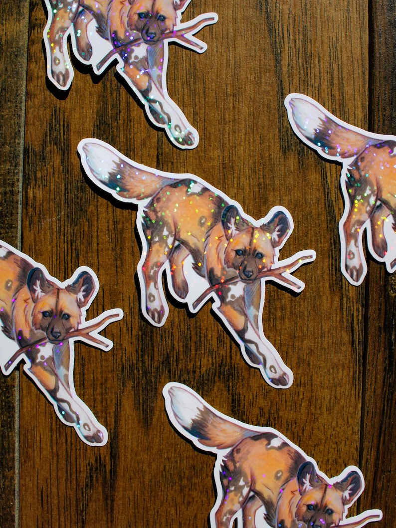 African Wild Dog Holographic Sticker | Safari Zoo Animal Art - Water ...