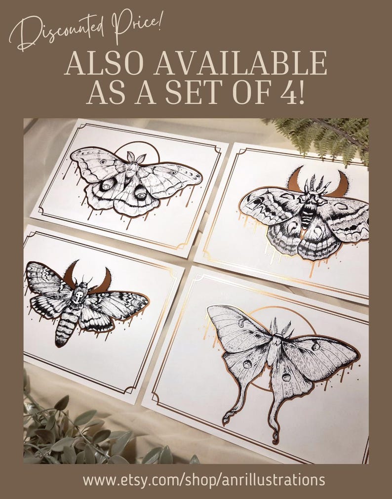 Cecropia Moth Rose Gold Foil Art Print | 5x7 Witchy Nature Artwork ...