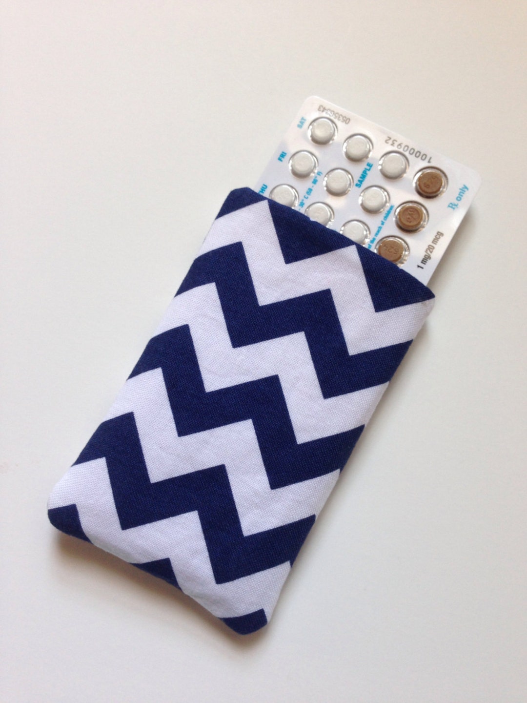 Pill Case Birth Control Pill Cozy Small Navy Chevron - Etsy