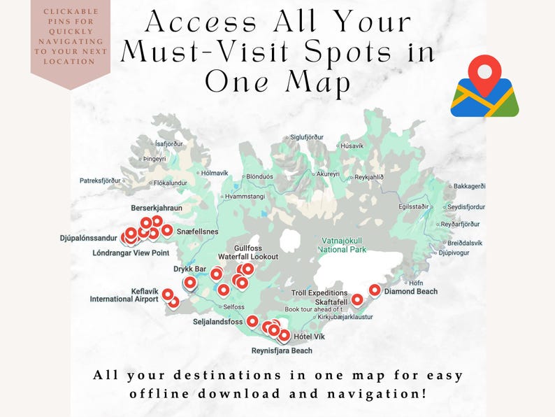 Iceland 7-day Interactive Travel Map: Key Locations (digital Download ...