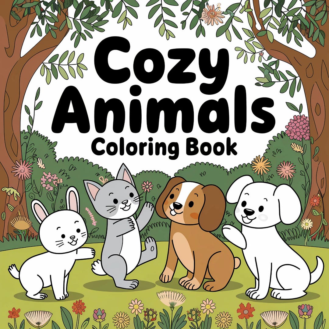 Cozy Animal Coloring Book, Cute Animal Characters in Cozy Hygge Moments ...