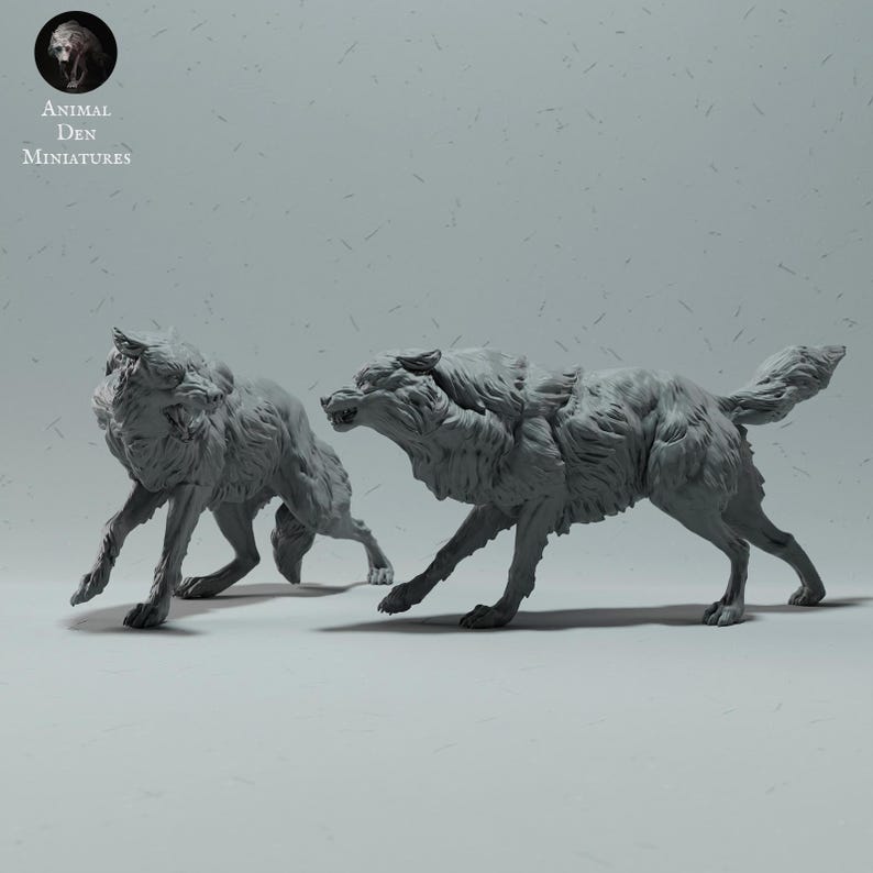 Stunning Resin Figurines of Two Snow Wolves Fighting, 1/32 Scale ...
