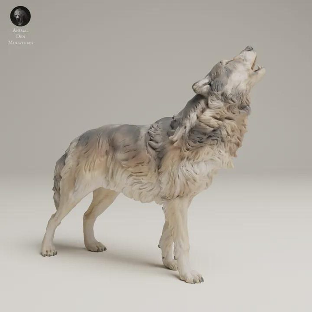Realistic Howling Wolf Resin Figurine Scale 1/24 for Home Decoration or ...