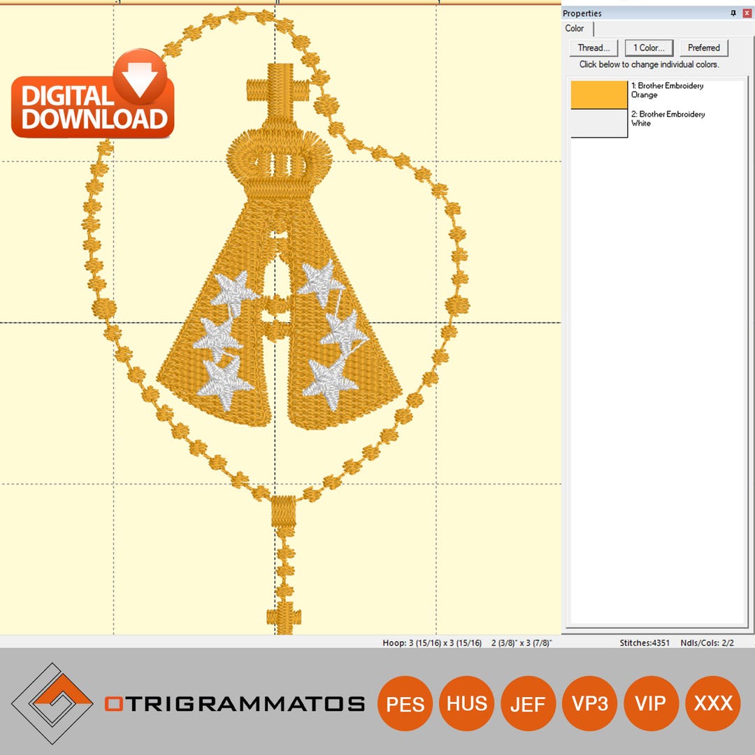 Nuestra Señora Aparecida Embroidery Design: Holy Virgin Rosary (PES ...