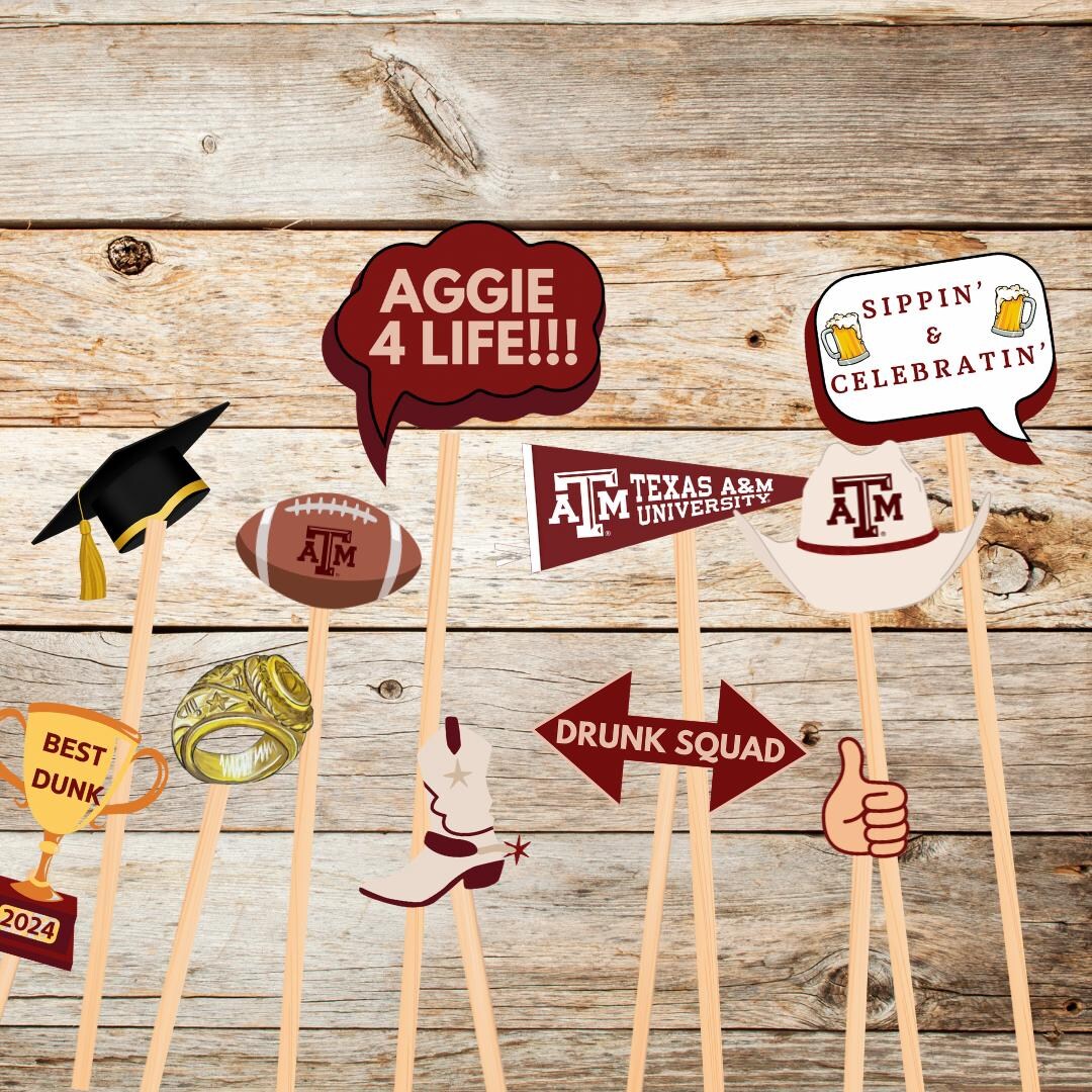 Texas A&M Ring Dunk Photo Booth Props: 20 Custom Aggie Decorations ...