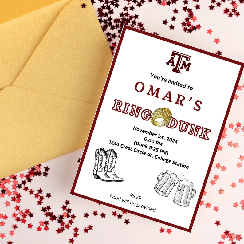 Ring Dunk Invitation Template | Personalized Texas A&M Celebration ...