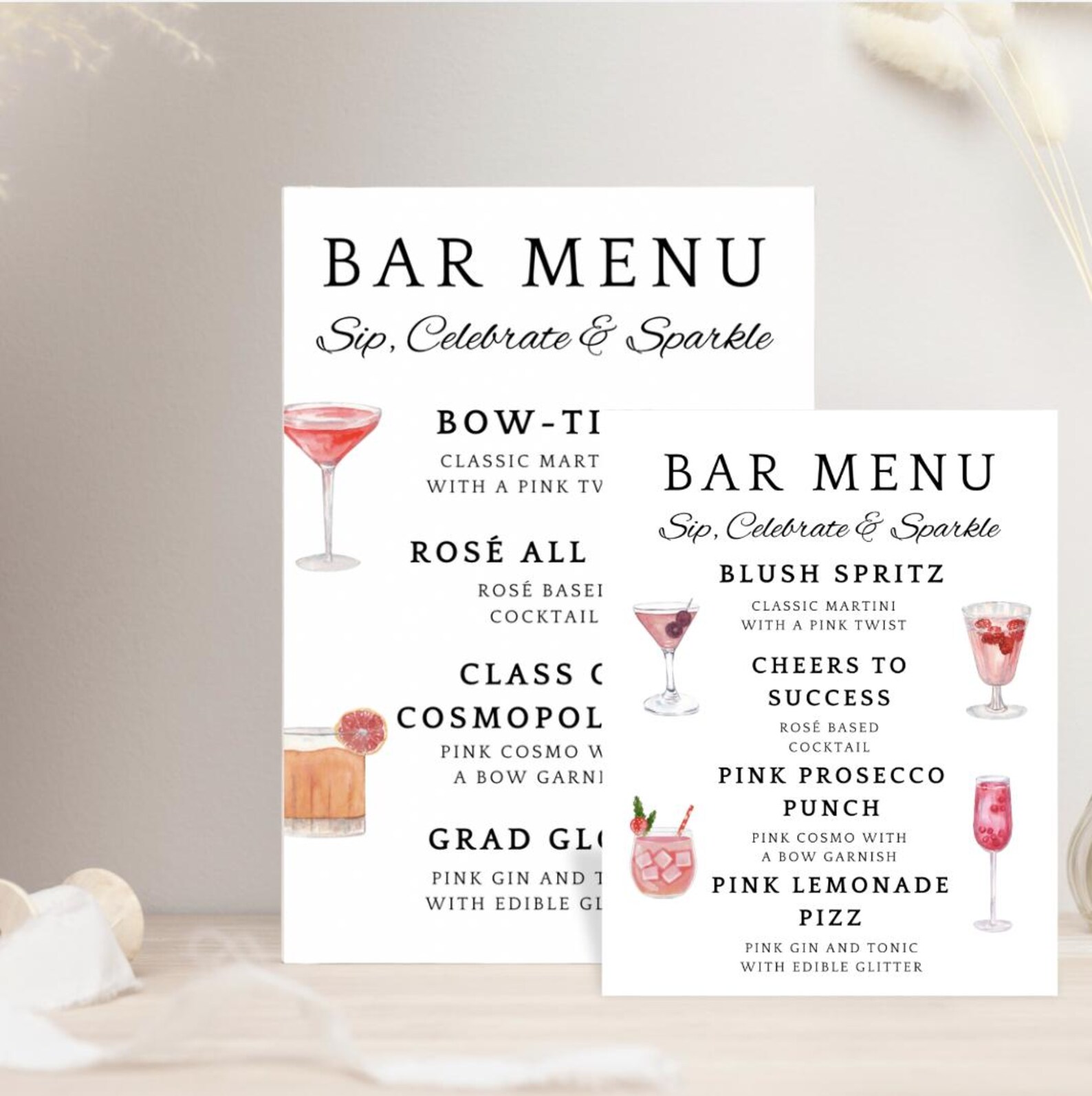 Pink Graduation Party Drink Menu Template | Sip, Celebrate & Sparkle ...