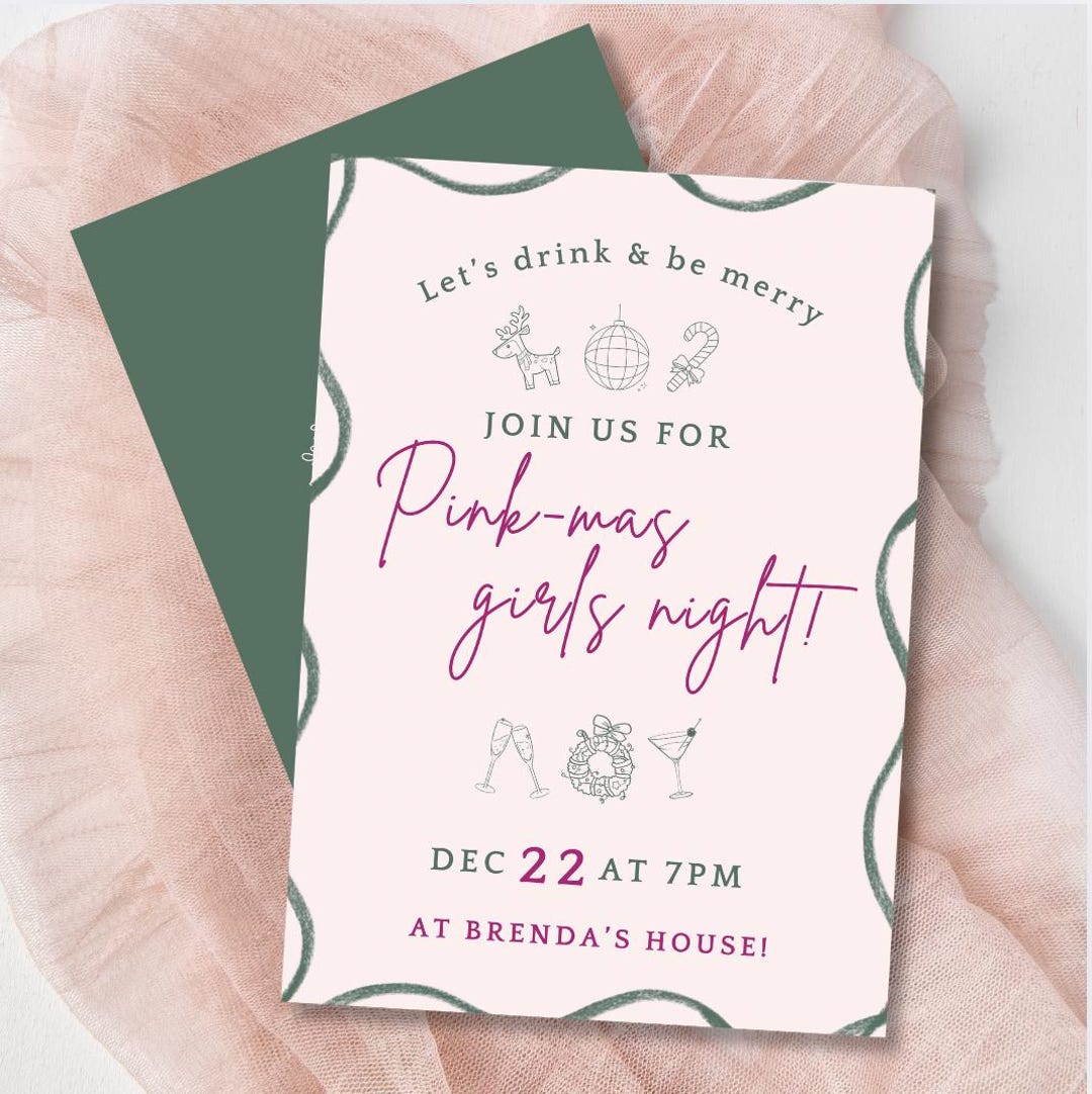 Pink-mas Girls' Holiday Party Invitation | Canva Template for Festive ...