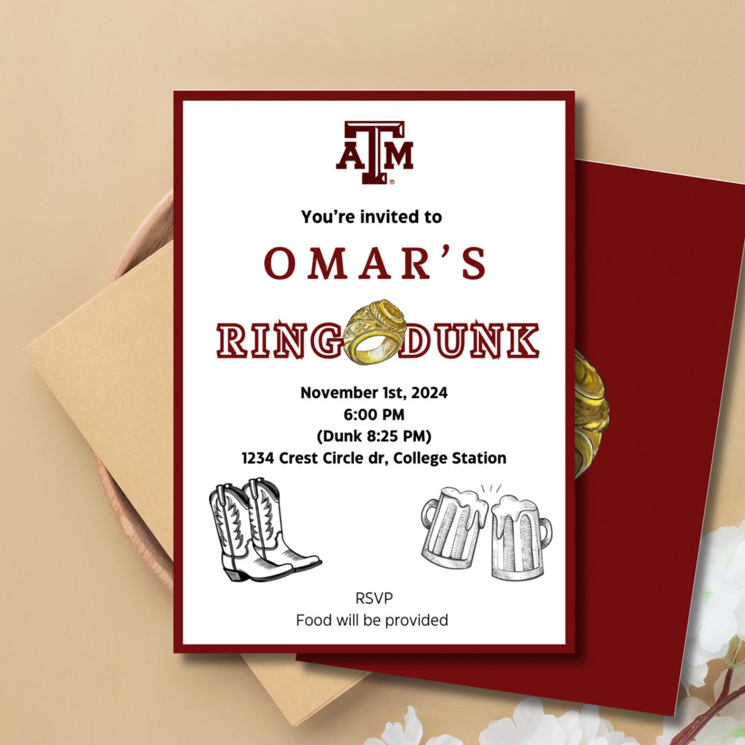 Ring Dunk Invitation Template | Personalized Texas A&M Celebration ...