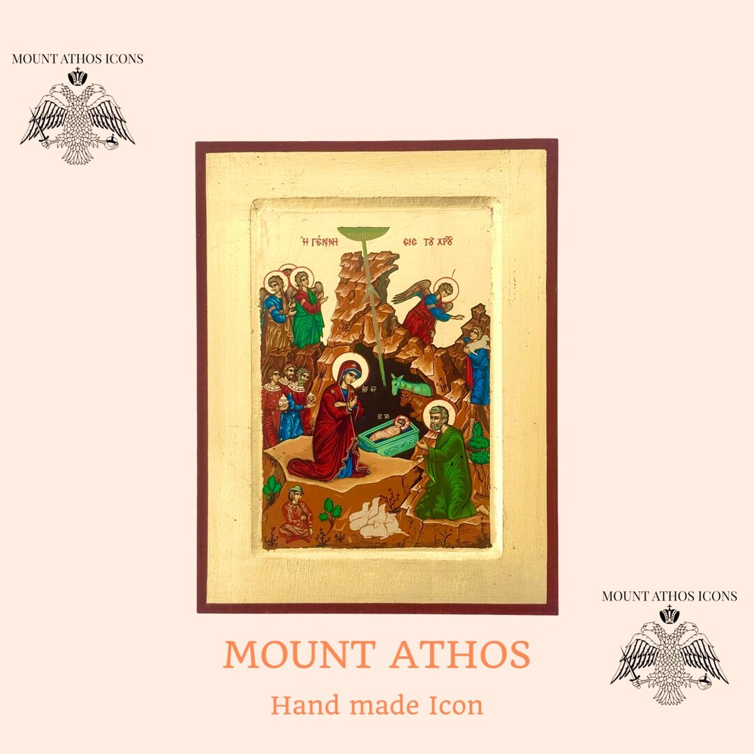 Handmade Nativity of Christ Icon: Mount Athos Byzantine Art - Etsy