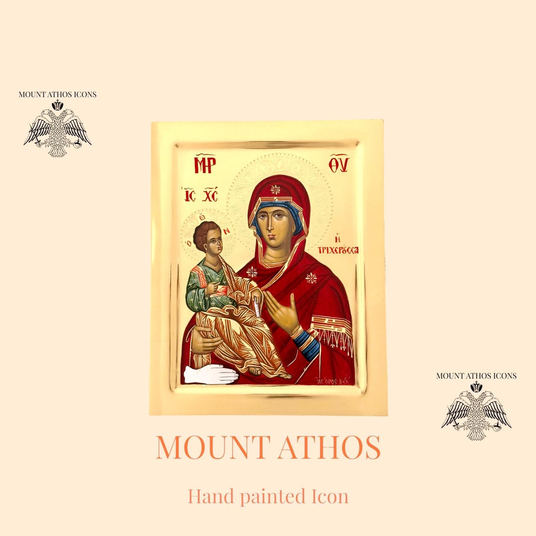 Theotokos Triherousa Icon Hand Painted Icon Religious Gift Mount Athos ...