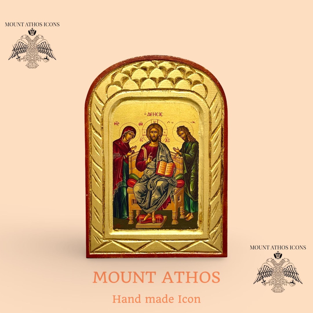 Hand-carved Deesis Orthodox Icon: 22K Gold Leaf Byzantine Christian Art ...