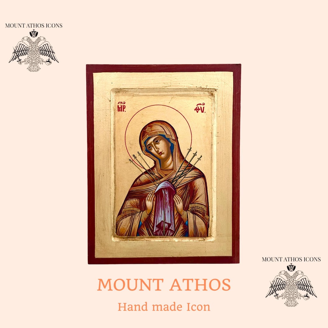 Theotokos Seven Swords Icon: 24K Gold Byzantine Art, Handmade - Etsy