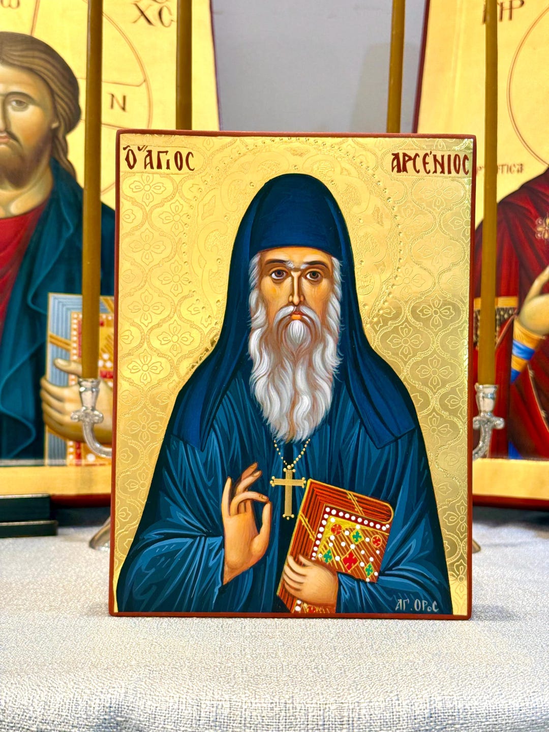 Hand-painted Orthodox Icon Saint Arsenios, Byzantine 24K Gold Leaf Icon ...