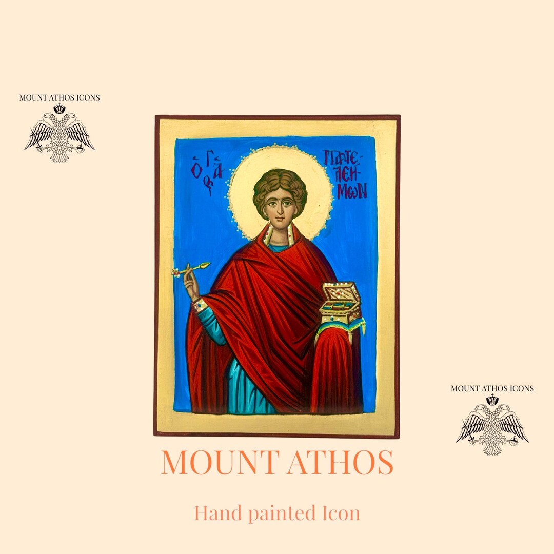 Saint Panteleimon Icon: Hand-painted Byzantine Art With 22K Gold - Etsy