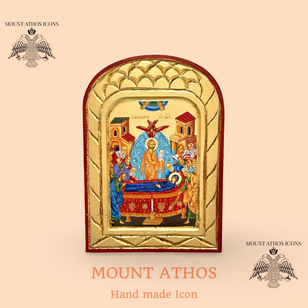 Handmade Dormition of Theotokos Icon: 22K Gold Byzantine Art - Etsy