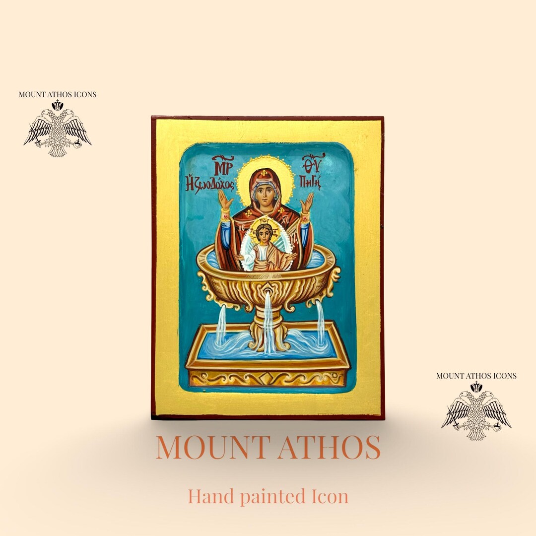 Hand-painted Theotokos Icon: Life-giving Spring, 22K Gold Leaf ...