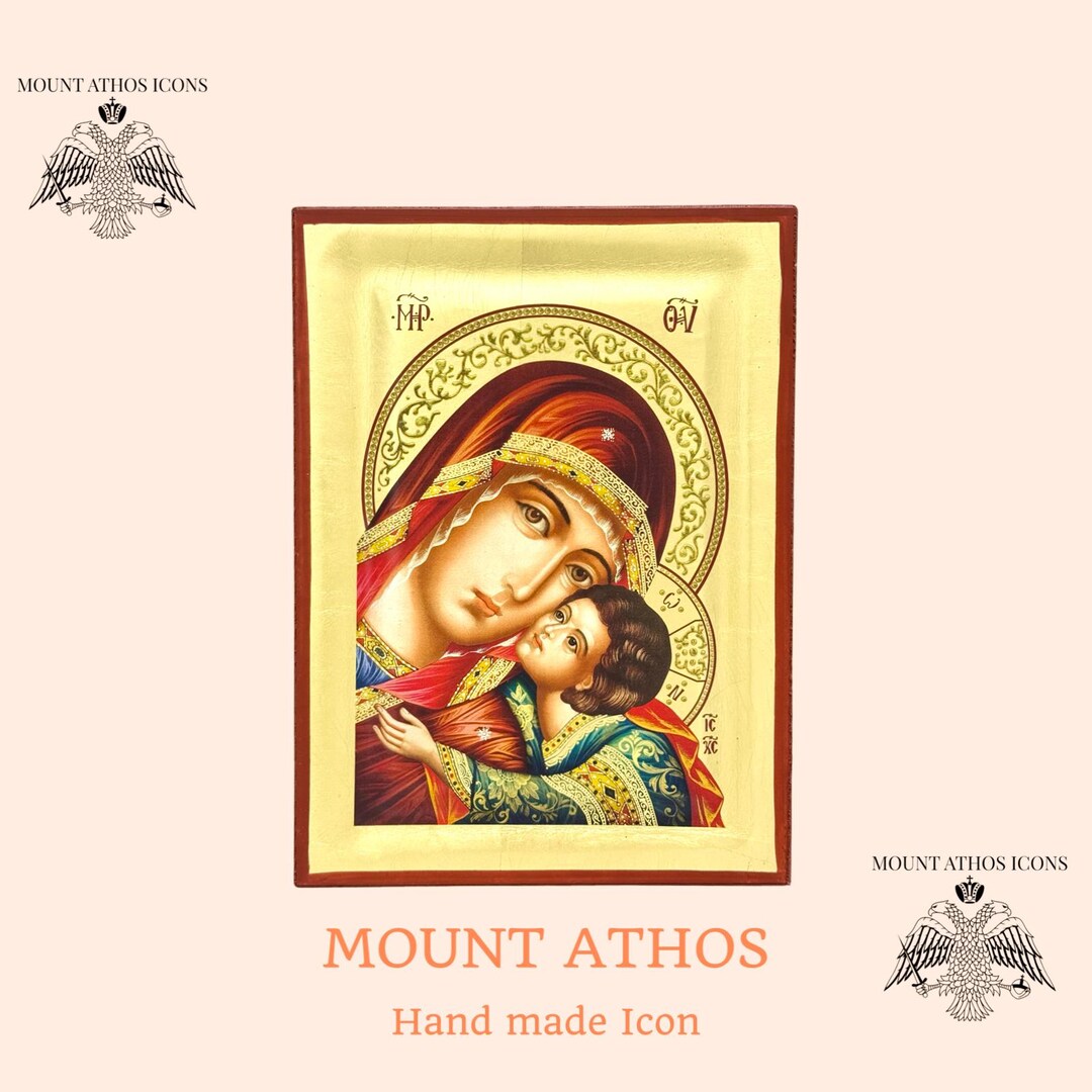 Orthodox Icon of Theotokos Eleousa – Handmade Byzantine Wall Art – 22K ...