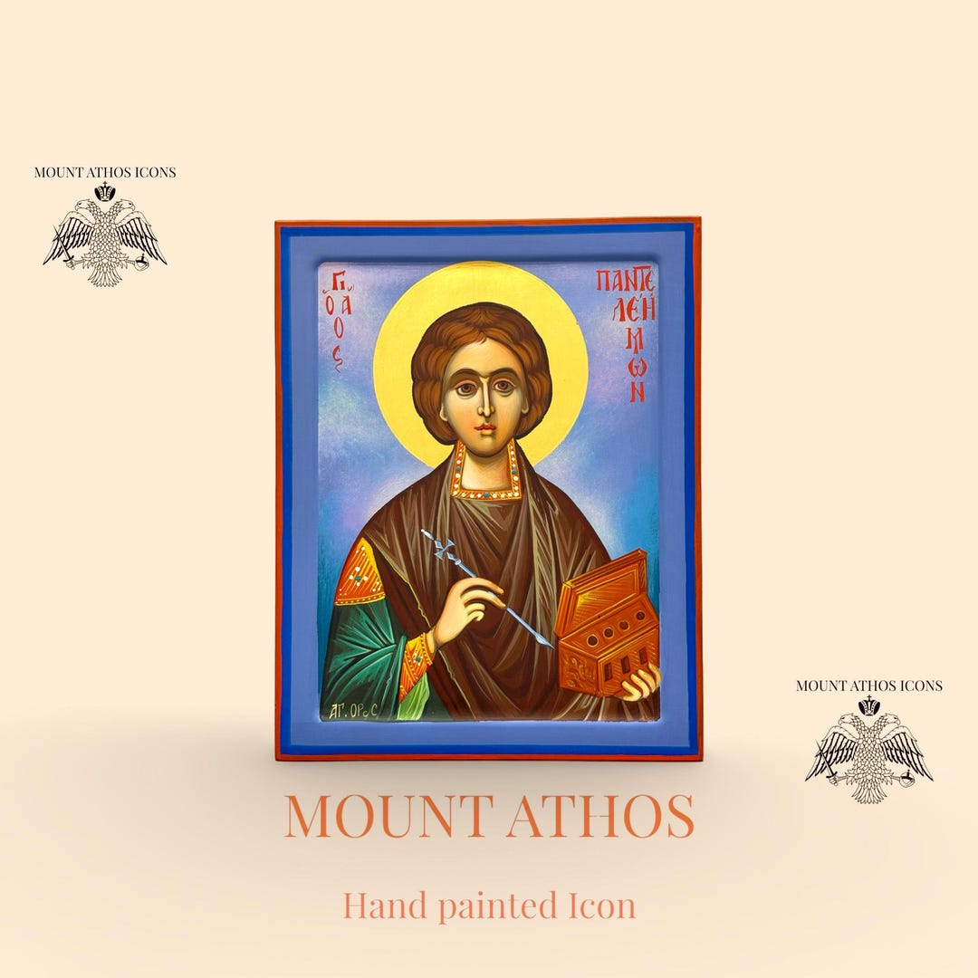 Saint Panteleimon Icon: Handmade 22K Gold Byzantine Art, Orthodox ...