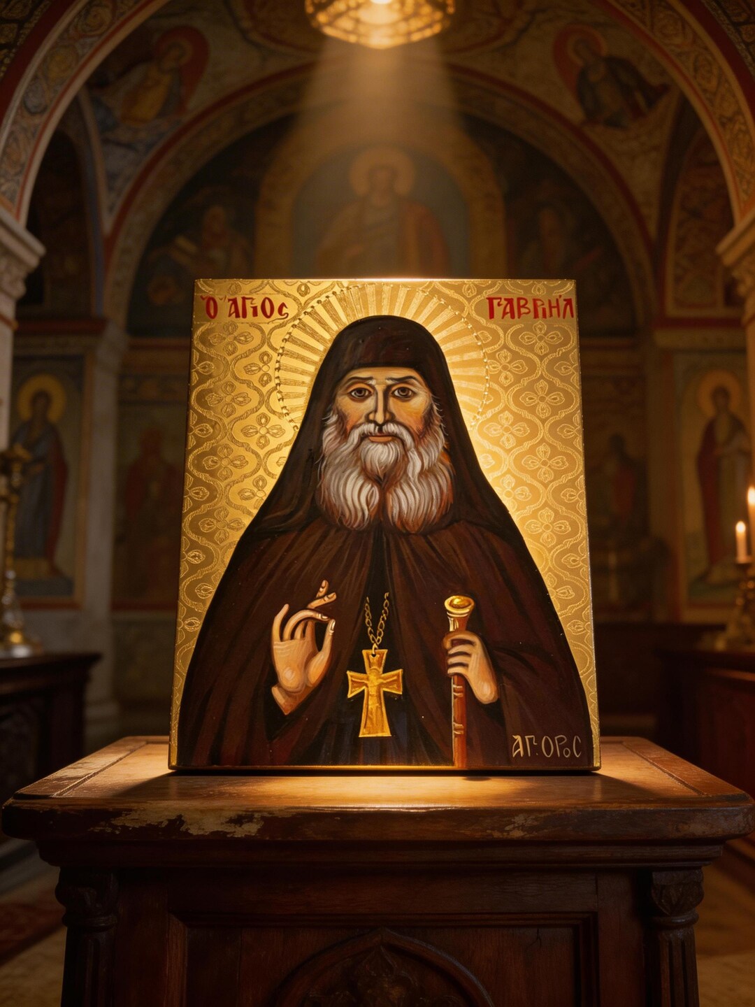 Hand-painted Orthodox Icon Saint Gabriel Fool for Christ Byzantine 24K ...