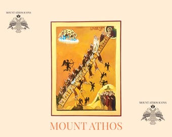 The Ladder of Divine Ascent, Handmade Greek Orthodox Icon, Byzantine ...