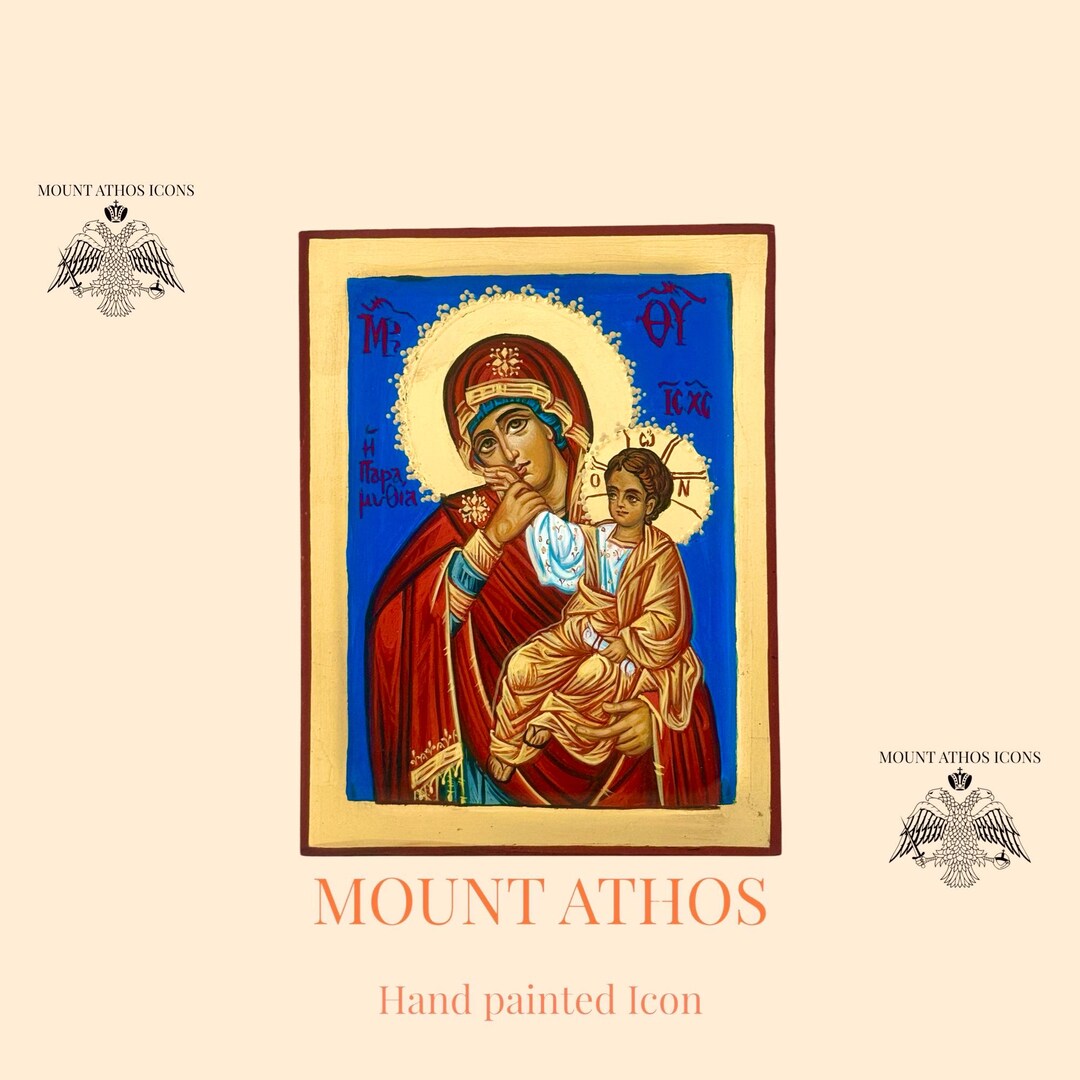 Hand-painted Theotokos Paramythia Icon: 22K Gold Byzantine Art - Etsy