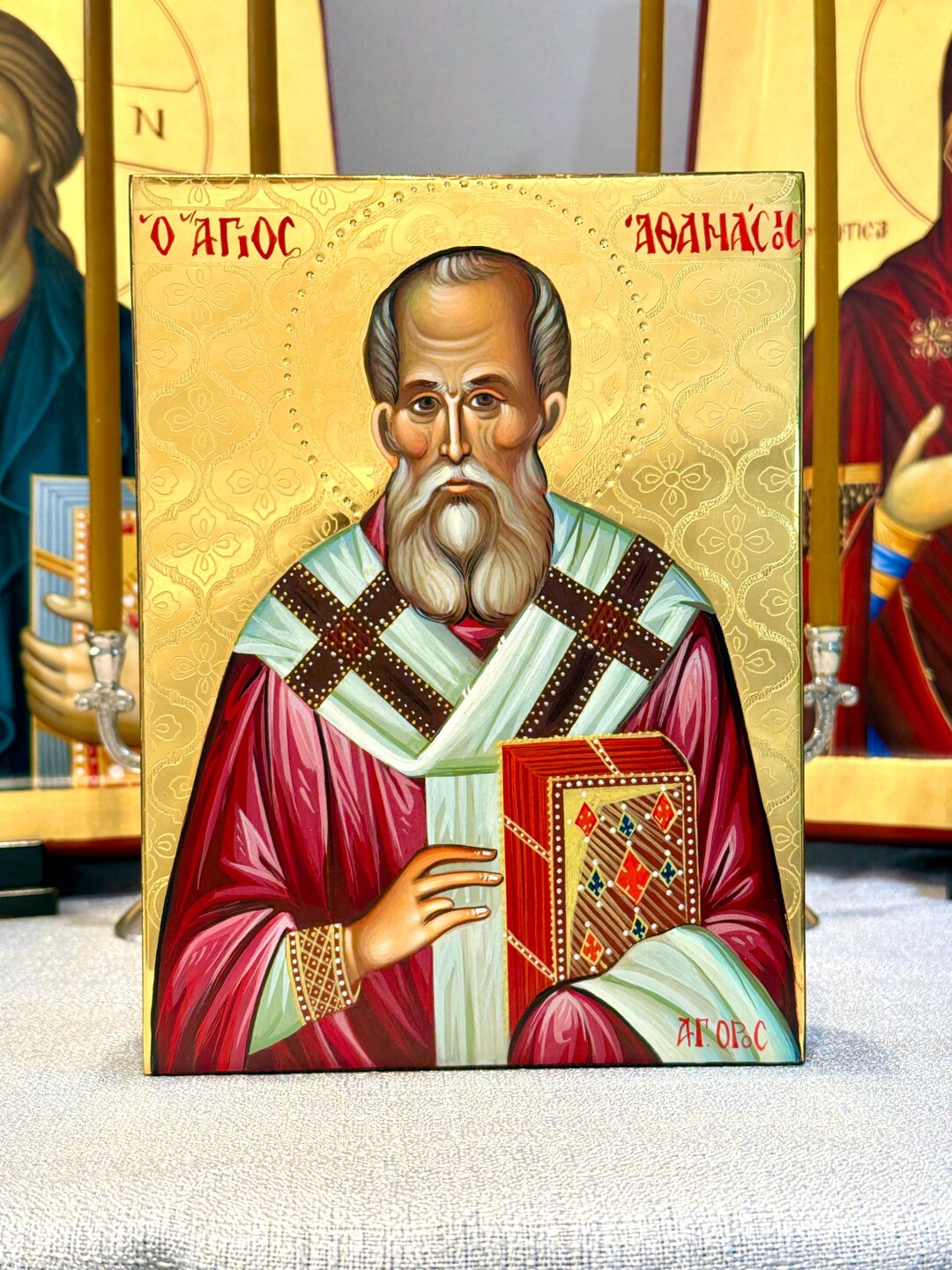Saint Athanasius Icon: Hand-painted Byzantine Art With 24K Gold - Etsy