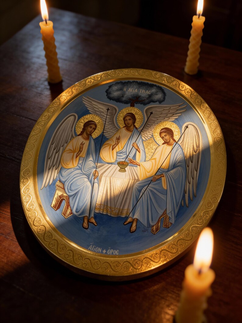 Orthodox Icon of the Holy Trinity Hand Painted Byzantine Icon With 24K ...