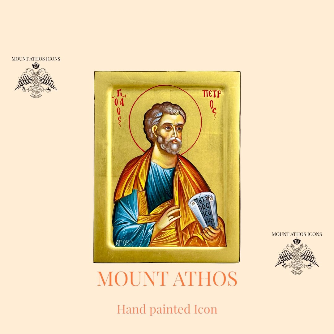 Hand Painted Apostle Peter Icon, 22K Gold, Byzantine Art - Etsy