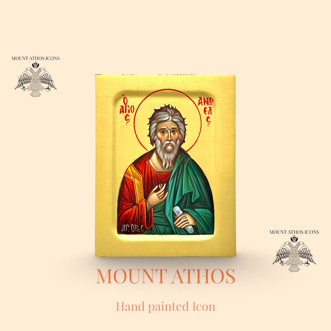 Hand-painted Saint Andrew Icon | Mount Athos, 22K Gold Leaf - Etsy