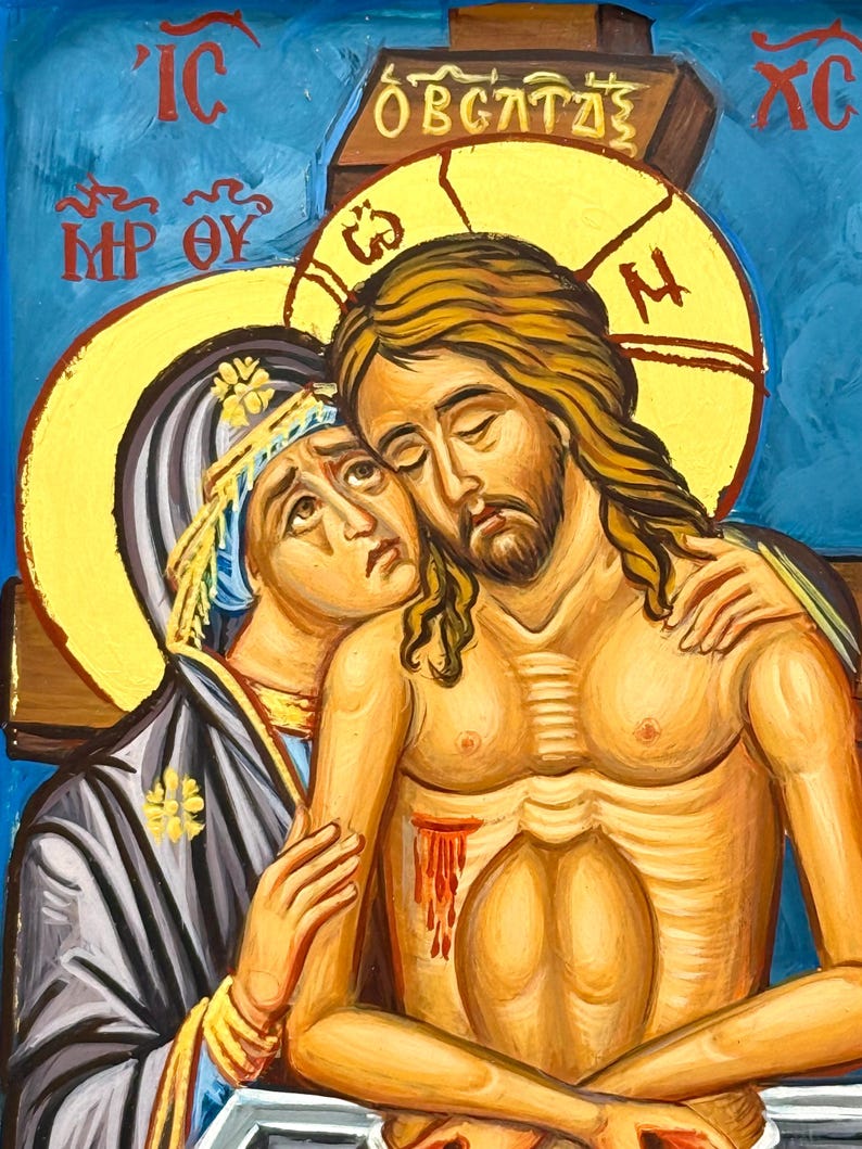 Hand-painted Epitaphios Icon: Theotokos & Christ, 22K Gold Leaf - Etsy