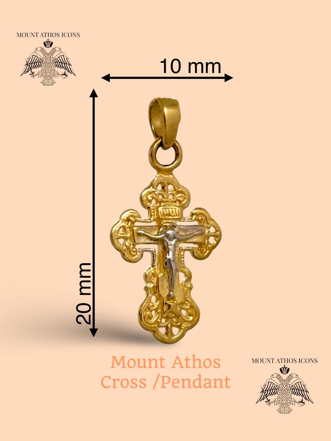 14K Gold Orthodox Crucifix Pendant: Byzantine Filigree Cross, Slavonic ...
