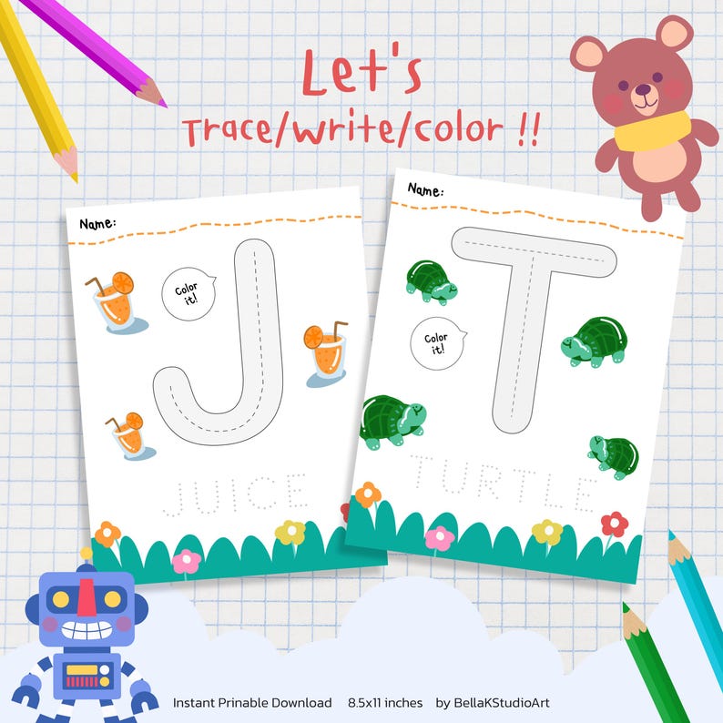 26 Printable Alphabet, Handwriting Practice Sheets for Kids, Letter ...