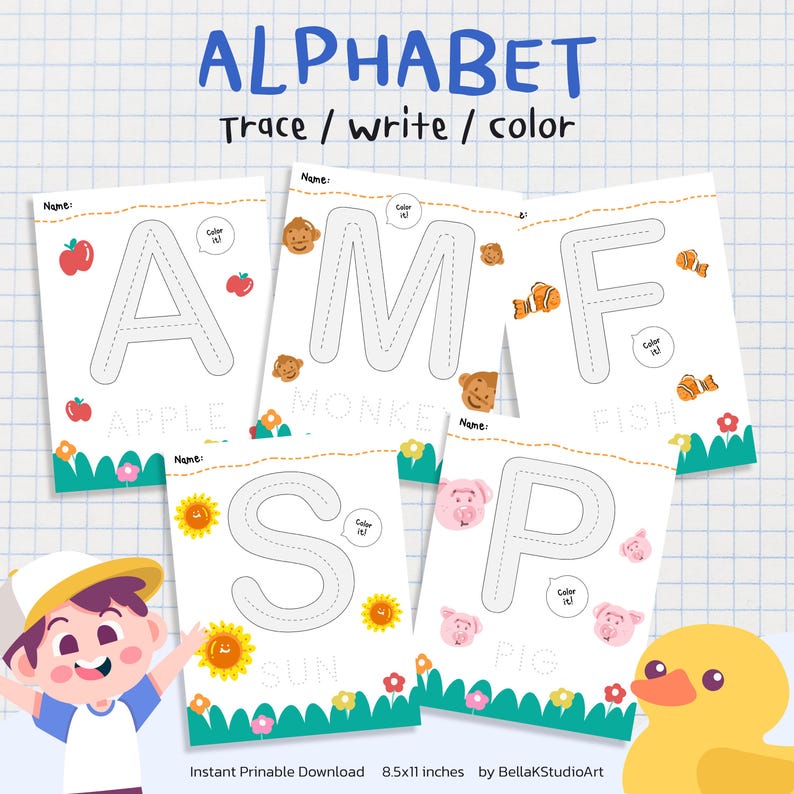 26 Printable Alphabet, Handwriting Practice Sheets for Kids, Letter ...