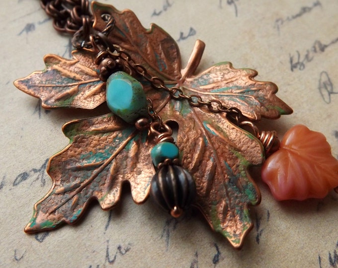 Fall Leaf Necklace Autumn Jewelry Copper Maple Leaf Fall - Etsy