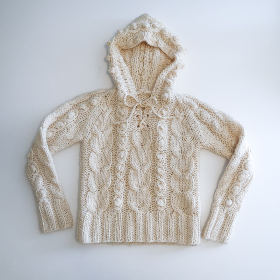 Irish Wool Nubby Cream Hooded Fisherman Sweater - Etsy