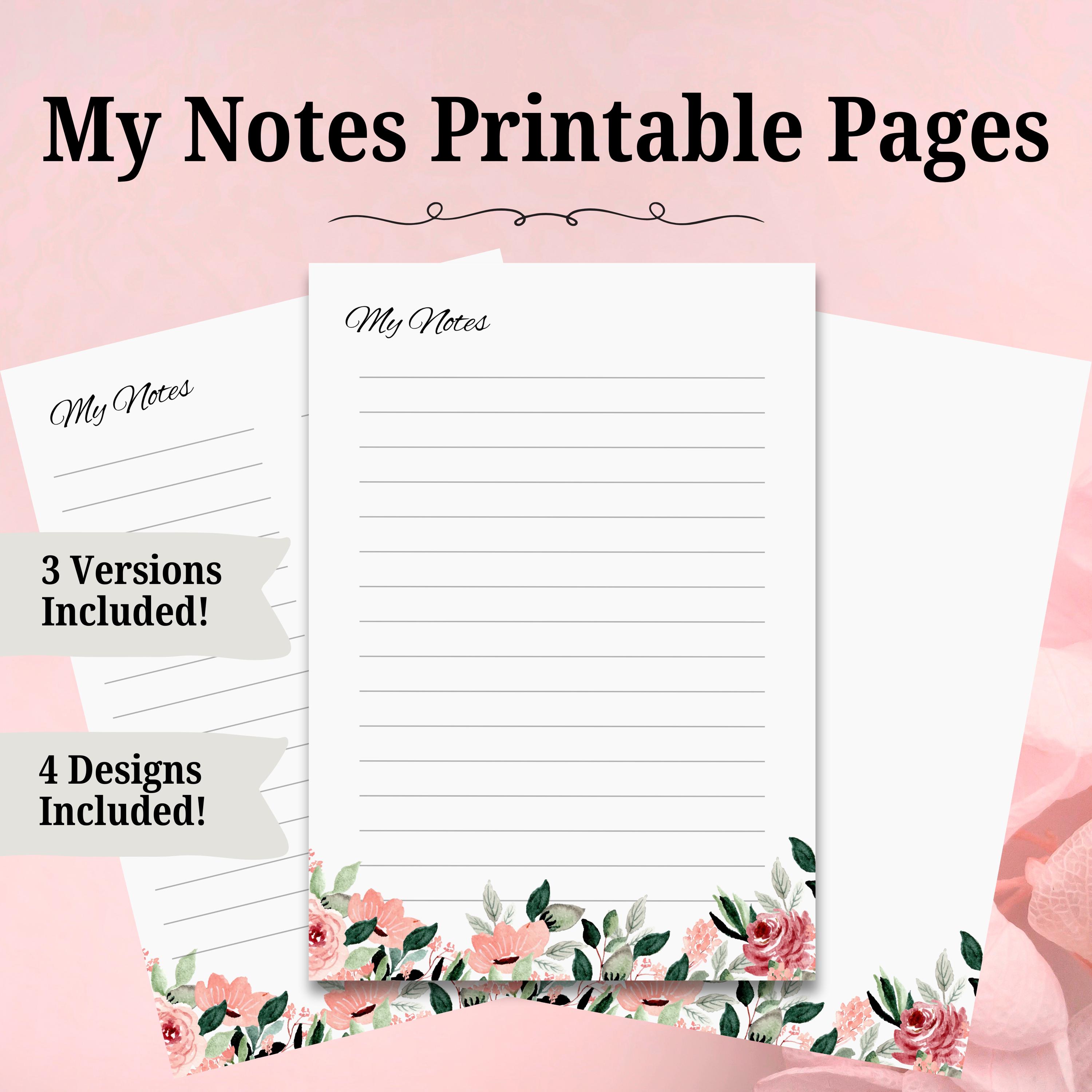 Floral Note Pages, My Notes Printable, Todo List Template, Printable ...
