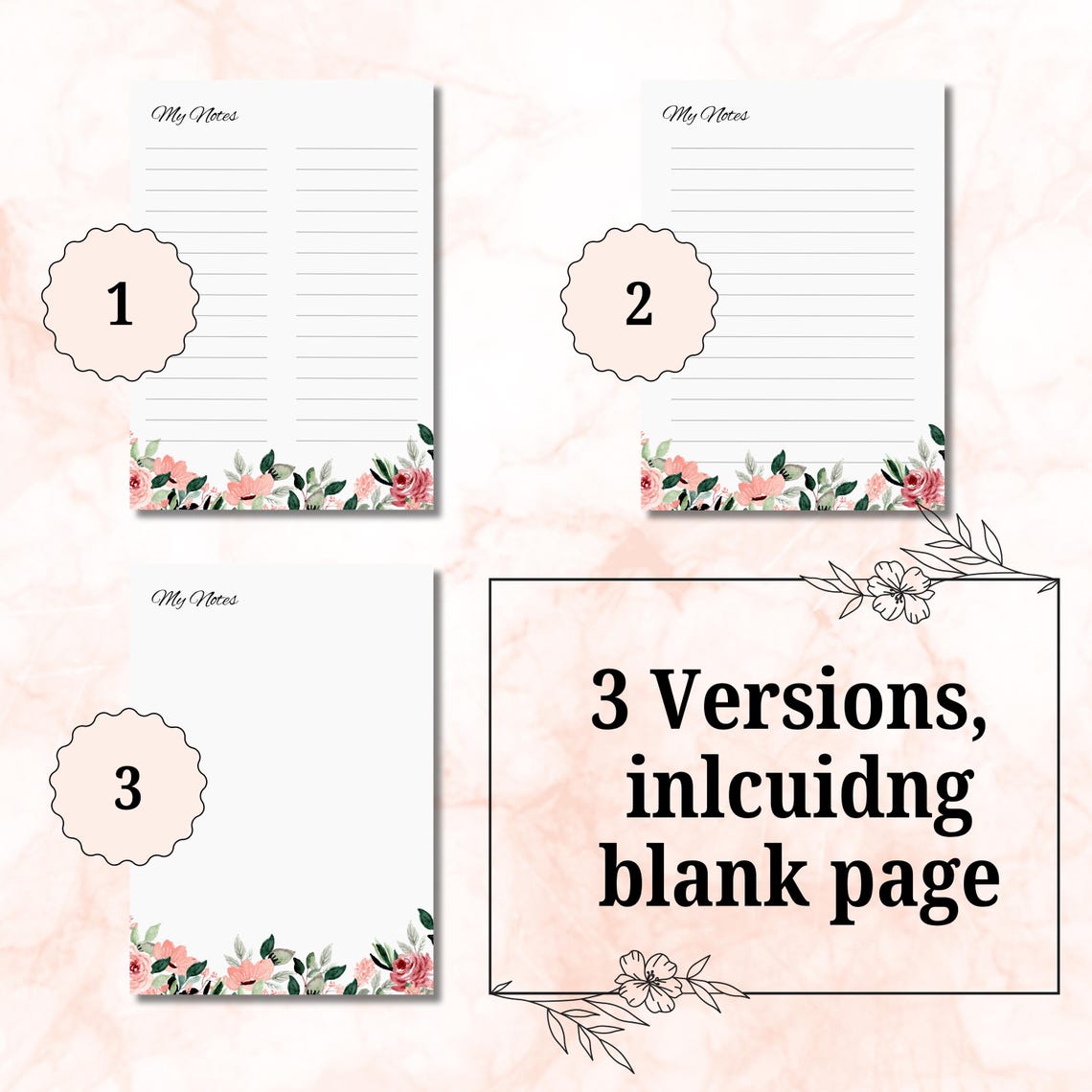 Floral Note Pages, My Notes Printable, Todo List Template, Printable ...