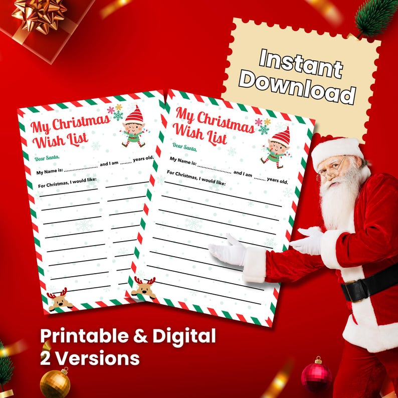 Christmas Wish List Printable, Letter to Santa, Christmas Printable for ...