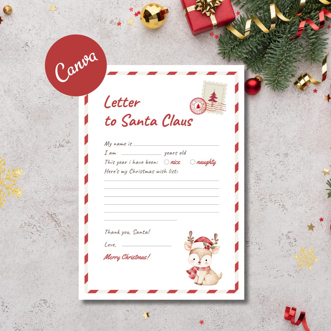 Letter to Santa Printable, Nice List, Instant Download PDF, Christmas ...